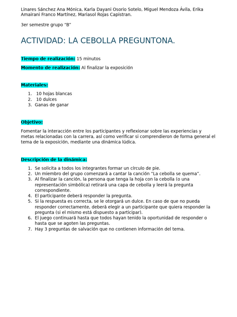 Actividad Expo.1 (La Cebolla Preguntona) | PDF