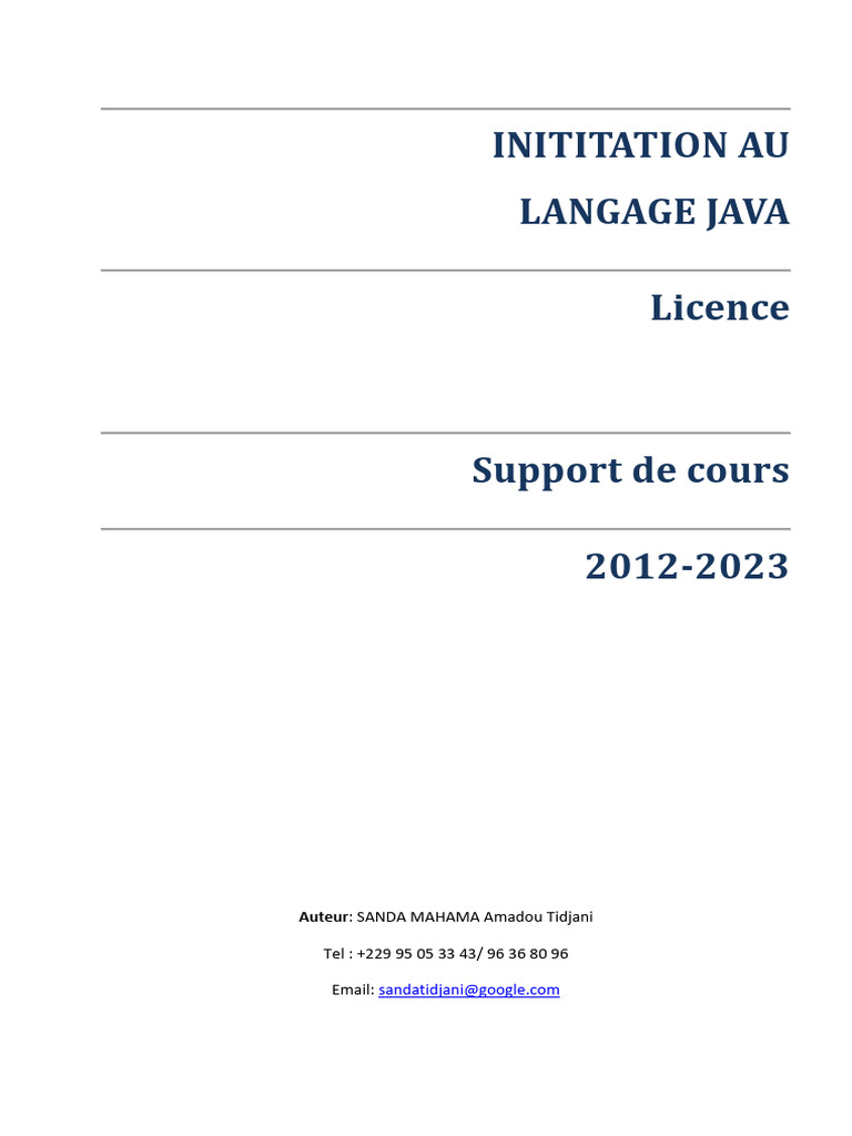 Initiation au langage Java | PDF | Java (Langage de programmation ...