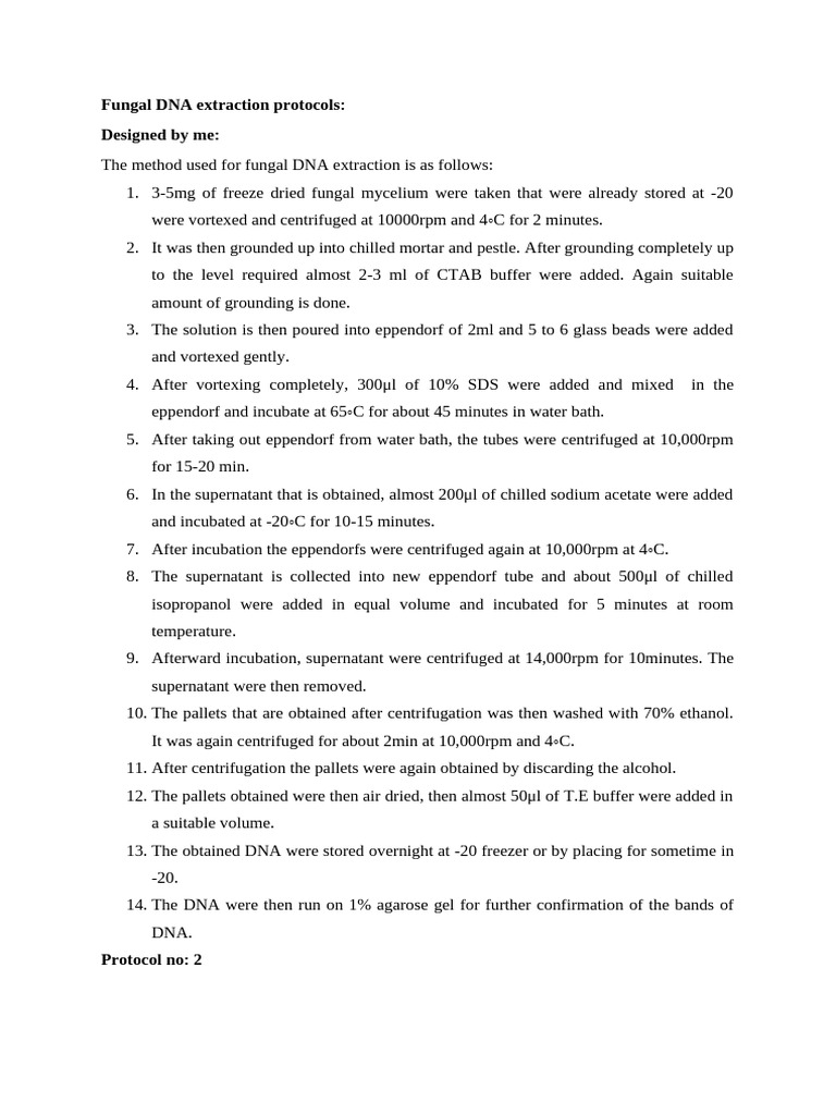 Fungal DNA Extraction Protocols | PDF