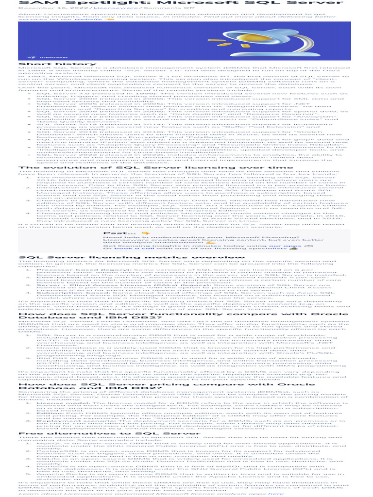 SAM Spotlight Microsoft SQL Server | PDF