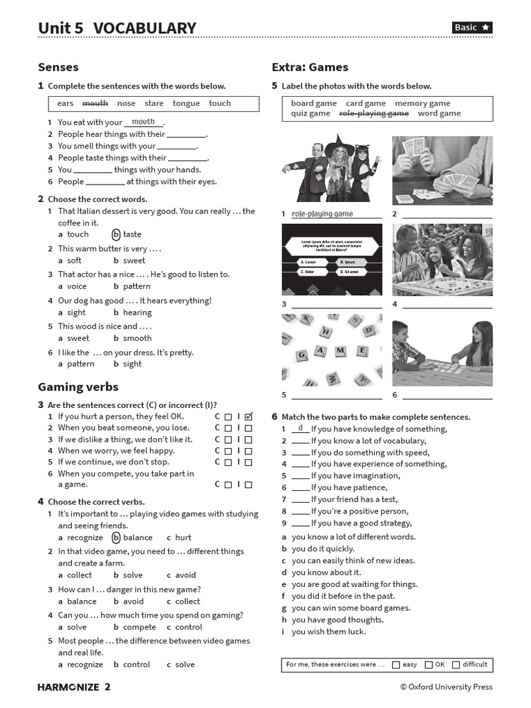 Harmonize 2 TRM Unit 5 Vocab Grammar Worksheets | PDF