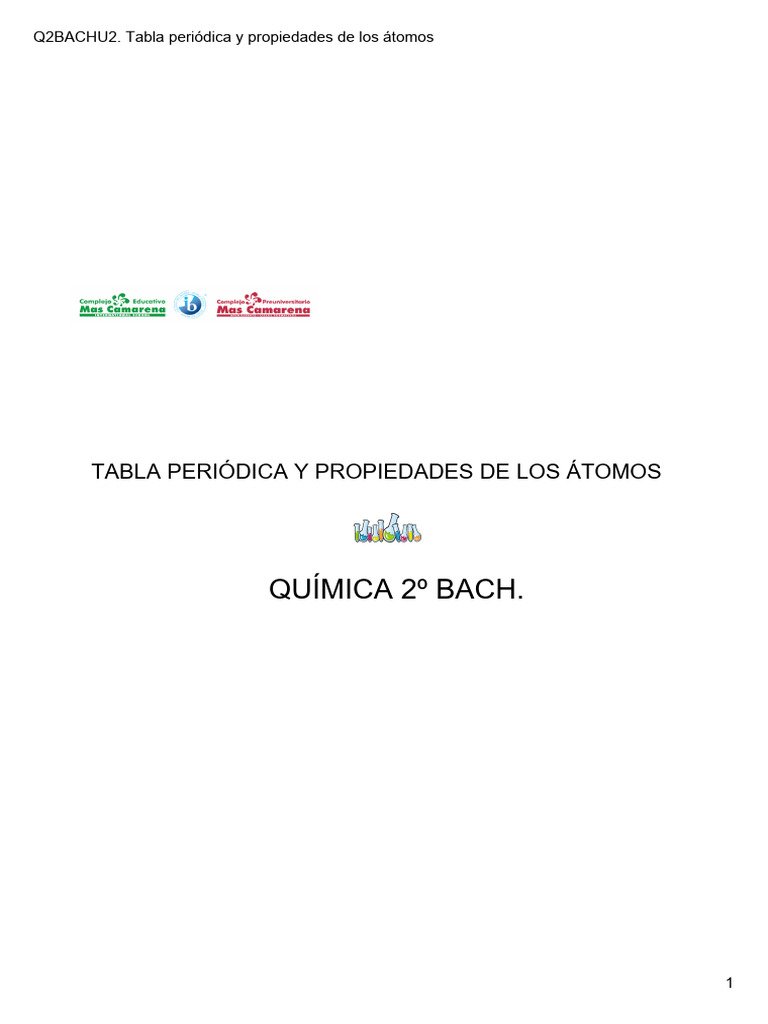 Q2BACHU2. Tabla Peri-Dica y Propiedades de Los - Tomos. | PDF