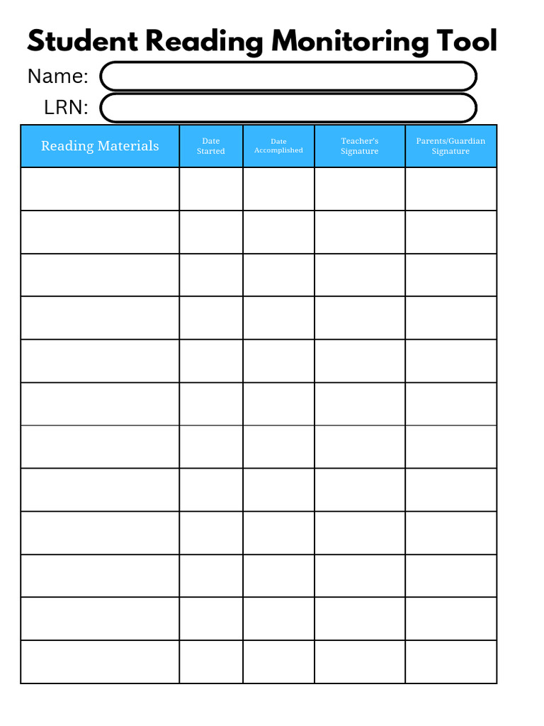 Student Reading Monitoring Tool | PDF