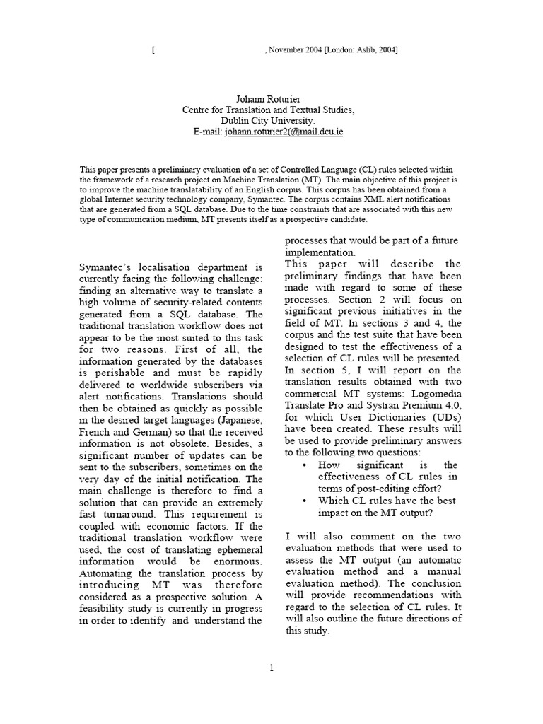 Controlled Language Rules and Machine Translation Systems | PDF