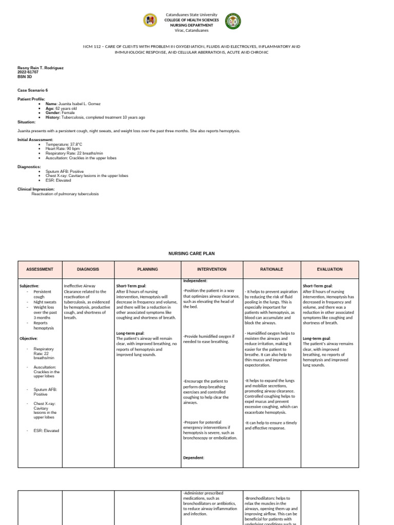 NCP | PDF | Respiratory Tract | Tuberculosis
