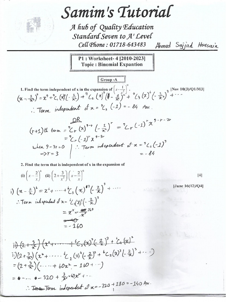 Samim P1-WS-4 Binomial Expansion | PDF