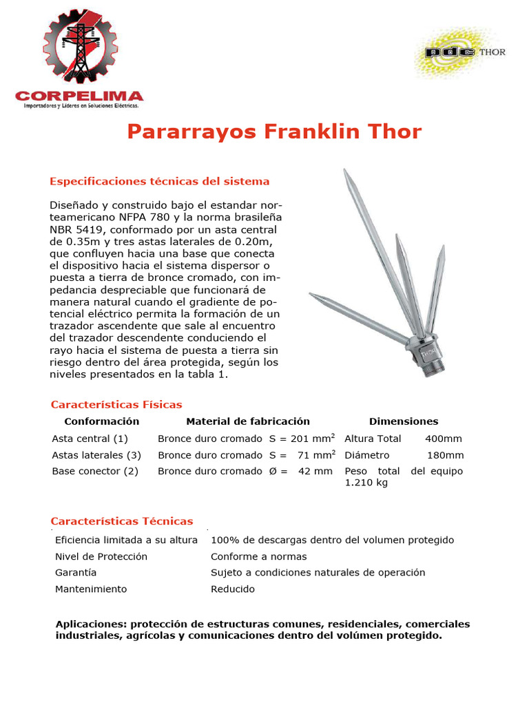 Pararrayos Tipo Franklin Marca Thor | PDF
