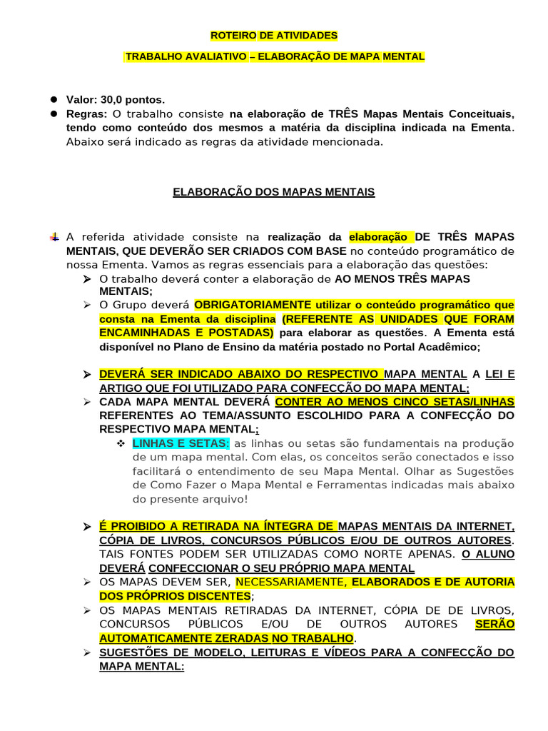 ATIVIDADE AVALIATIVA - MAPA MENTAL 2 | PDF
