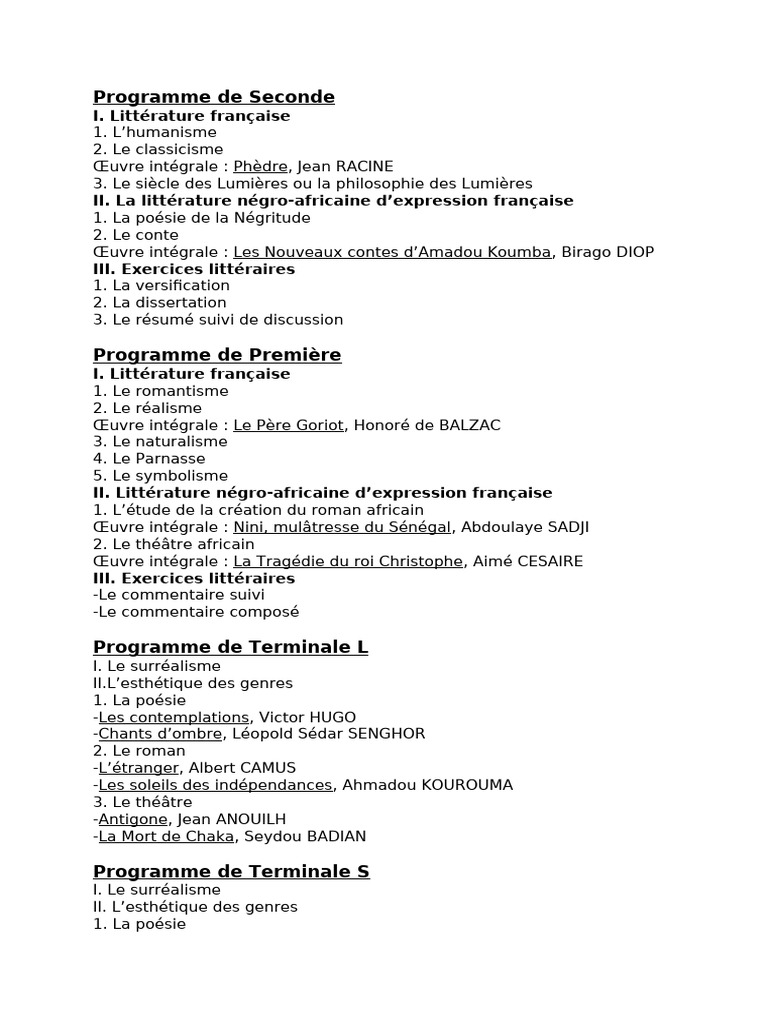 Programme de Francais | PDF