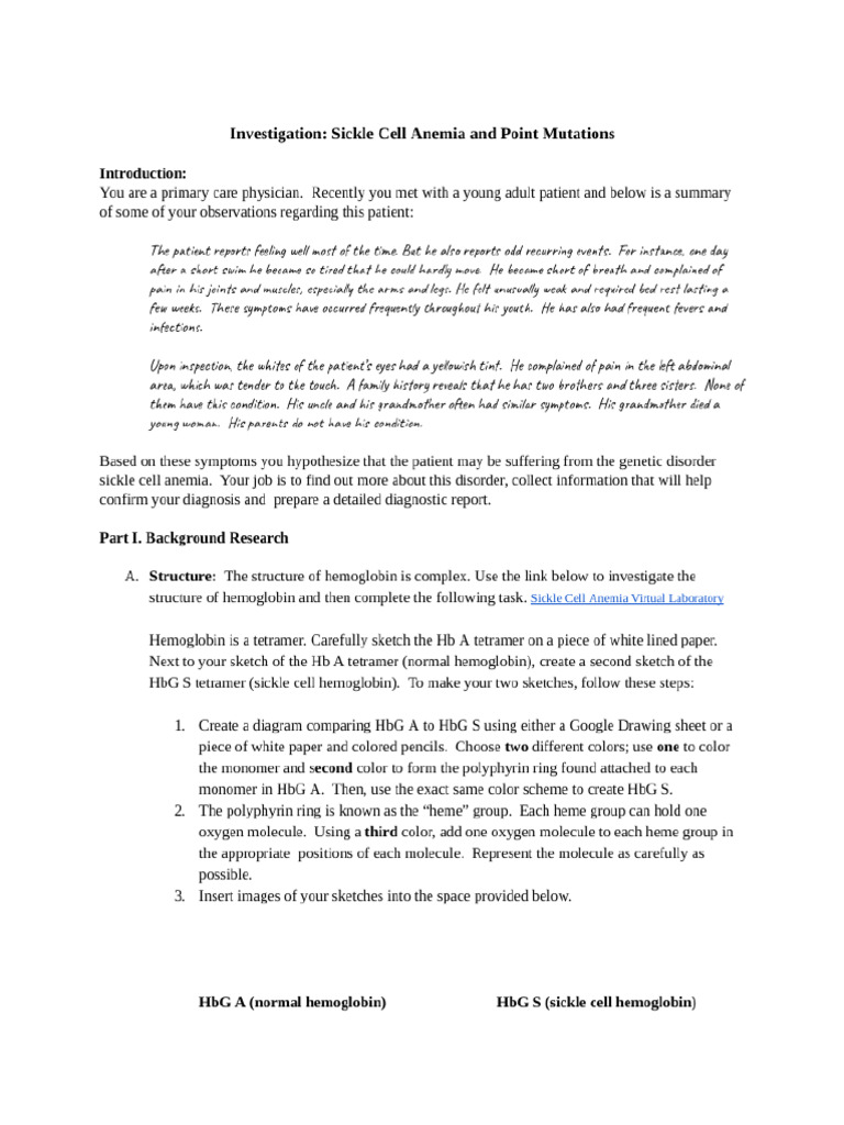 Sickle Cell Anemia Virtual Lab - Google Docs | PDF