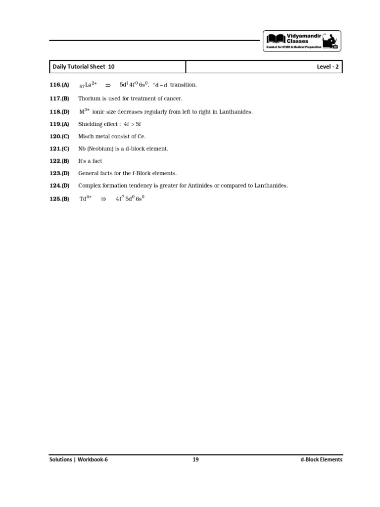 D-Block Elements - DTS 10 Sol | PDF