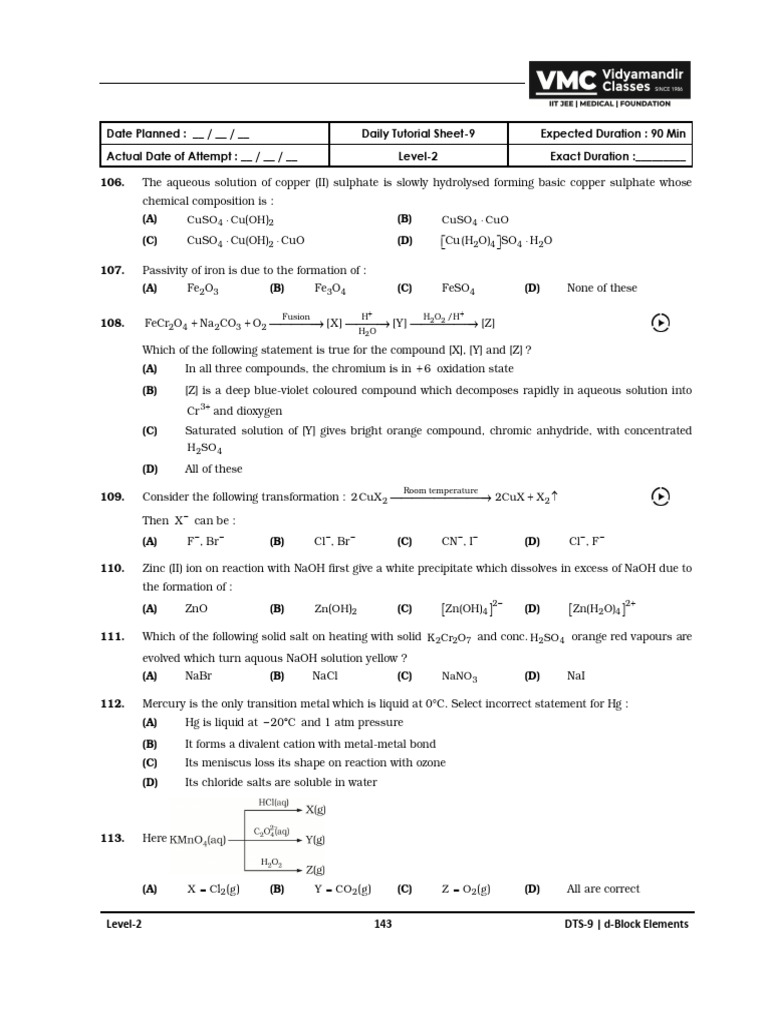 D-Block Elements - DTS 9 | PDF
