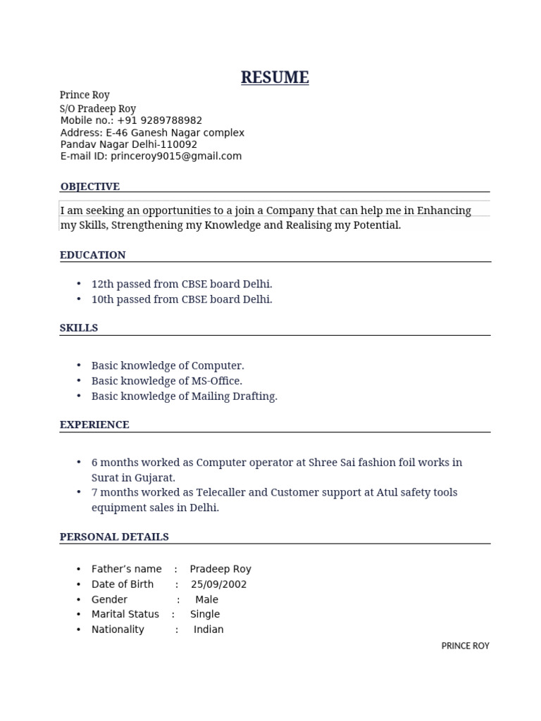 Prince Roy Biodata | PDF | Career & Growth | Business