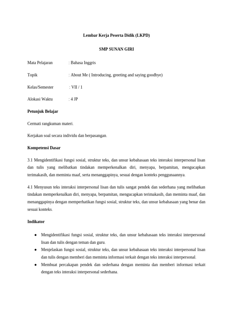 LKPD ING Kls 7 | PDF