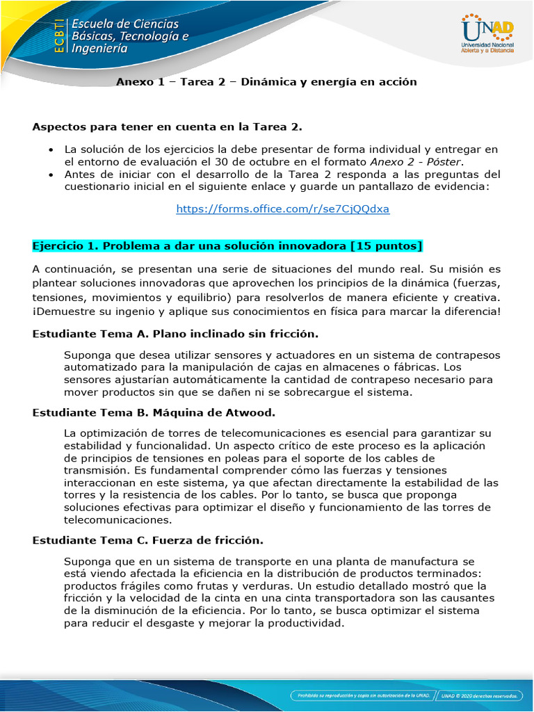 Anexo 1 - Tarea 2 Ejercicios Dinámica y Energía en Acción | PDF
