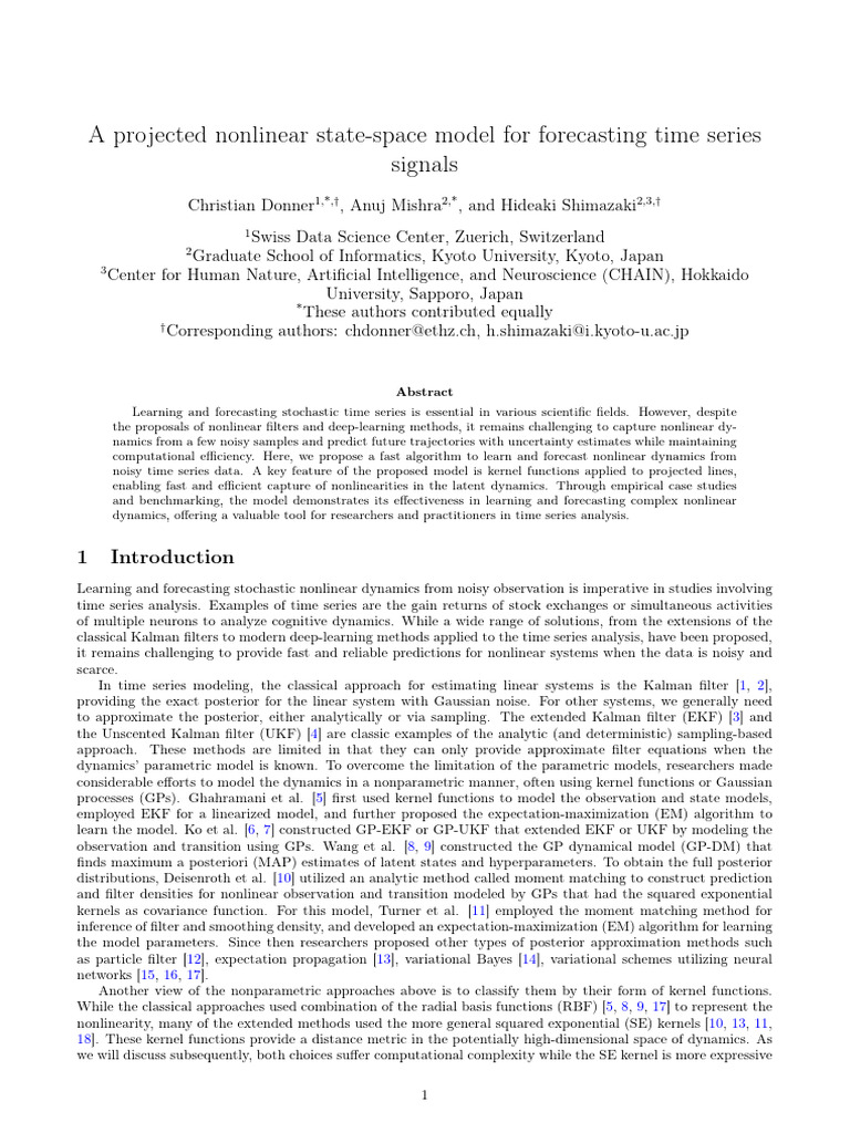 A Projected Nonlinear State-Space Model For Forecasting Time Series Signals | PDF
