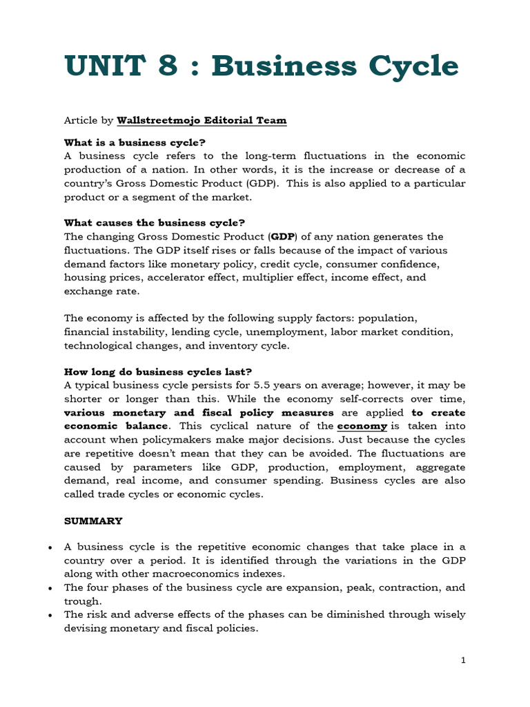 Unit 8 - Business Cycle Final | PDF