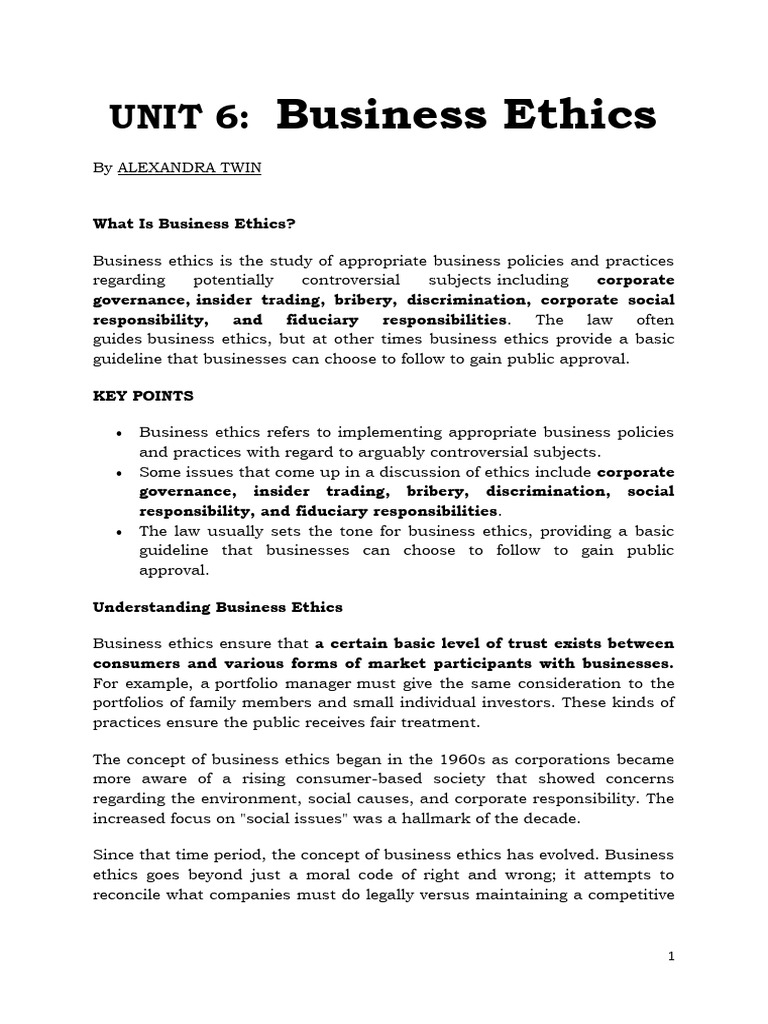 Unit 6 - Business Ethics Final | PDF