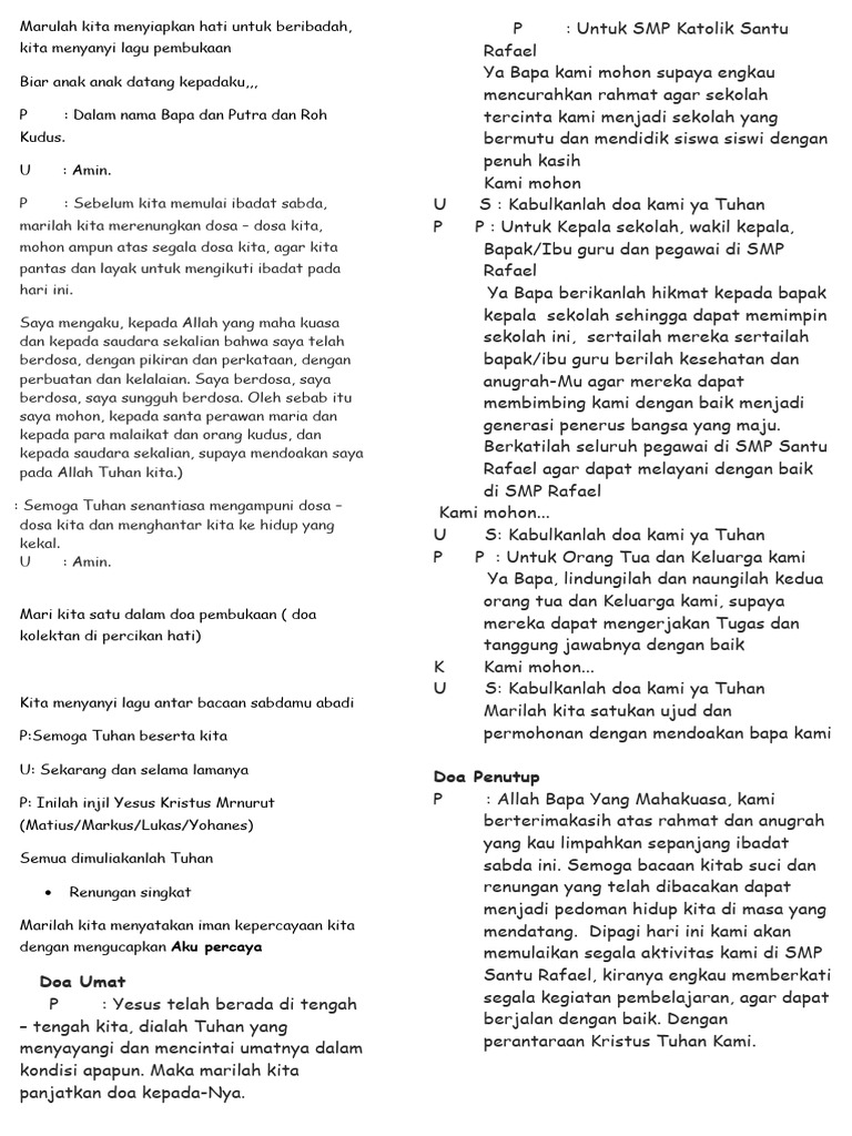 Ibadah Sabda Senin | PDF