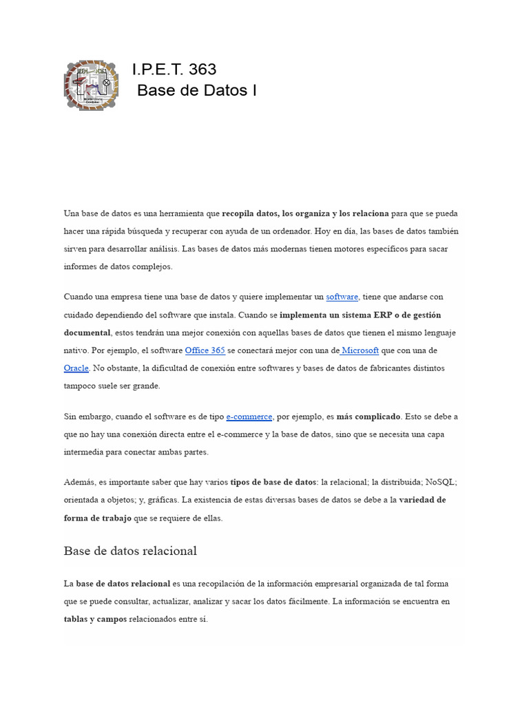 Base de Datos I | PDF | Bases de datos | Negocios