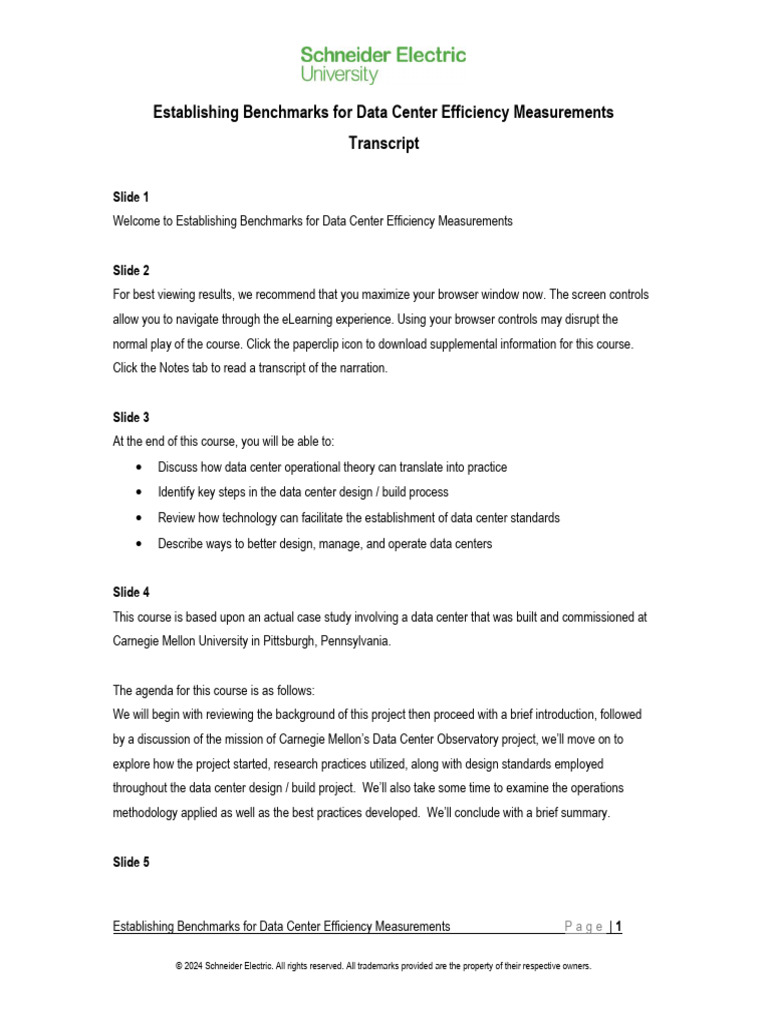 Establishing Benchmarks For Data Center Efficiency Measurements ...