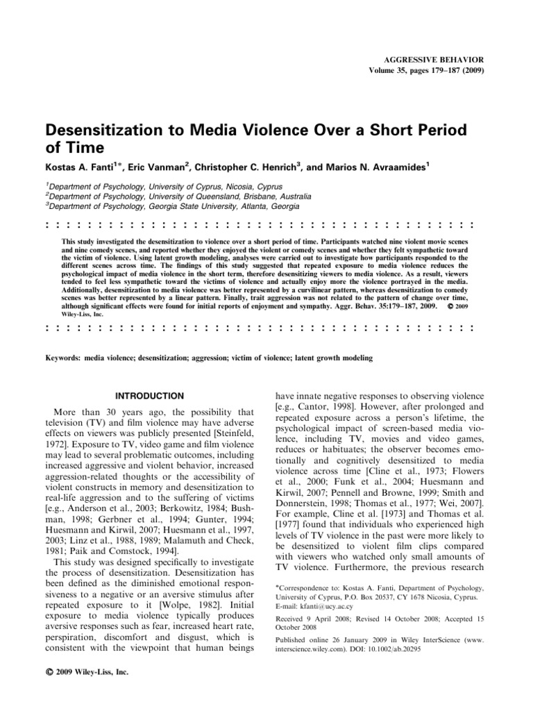 Aggressive Behavior - 2009 - Fanti - Desensitization To Media Violence ...