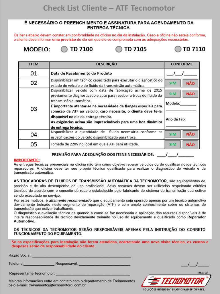 Checklist Cliente - Trocadoras ATF - Rev3 | PDF