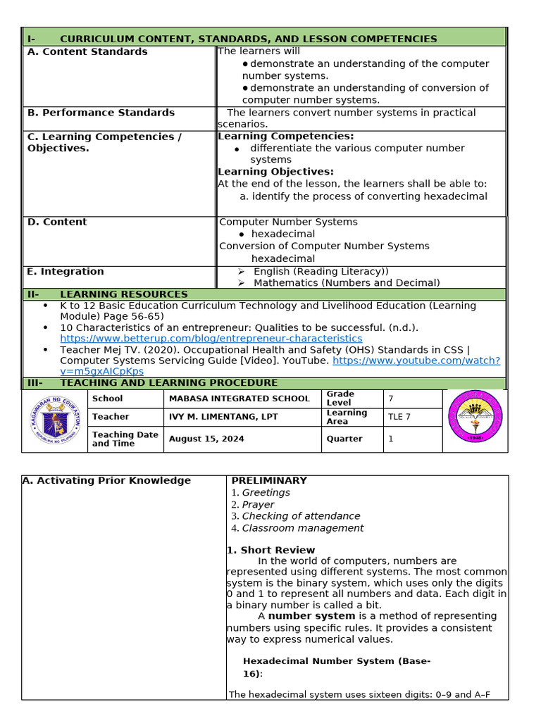 Tle 7 DLP 12 Hexadecimal | PDF