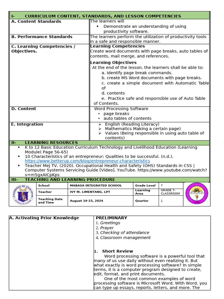 Tle 7 DLP 13 Week 4 | PDF