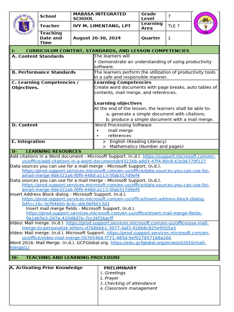 Tle 7 DLP 14 Week 5 | PDF