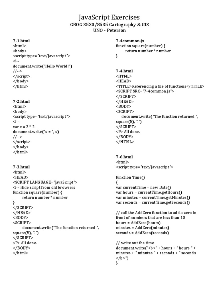 Javascript Exercises | PDF | Java Script | Hypertext Javascript Exercises | PDF | Java Script | Hypertext