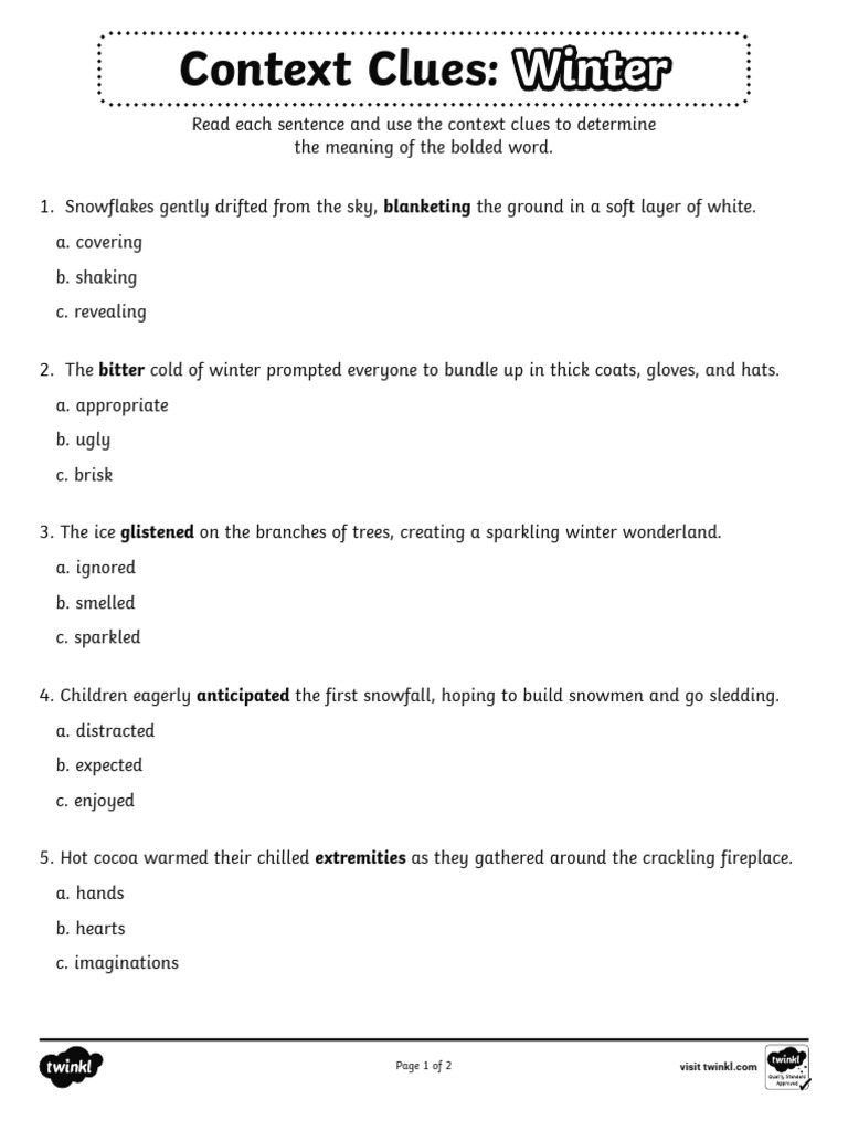 Word Detective - Context Clues Winter Activity For 6th-8th Grade | PDF