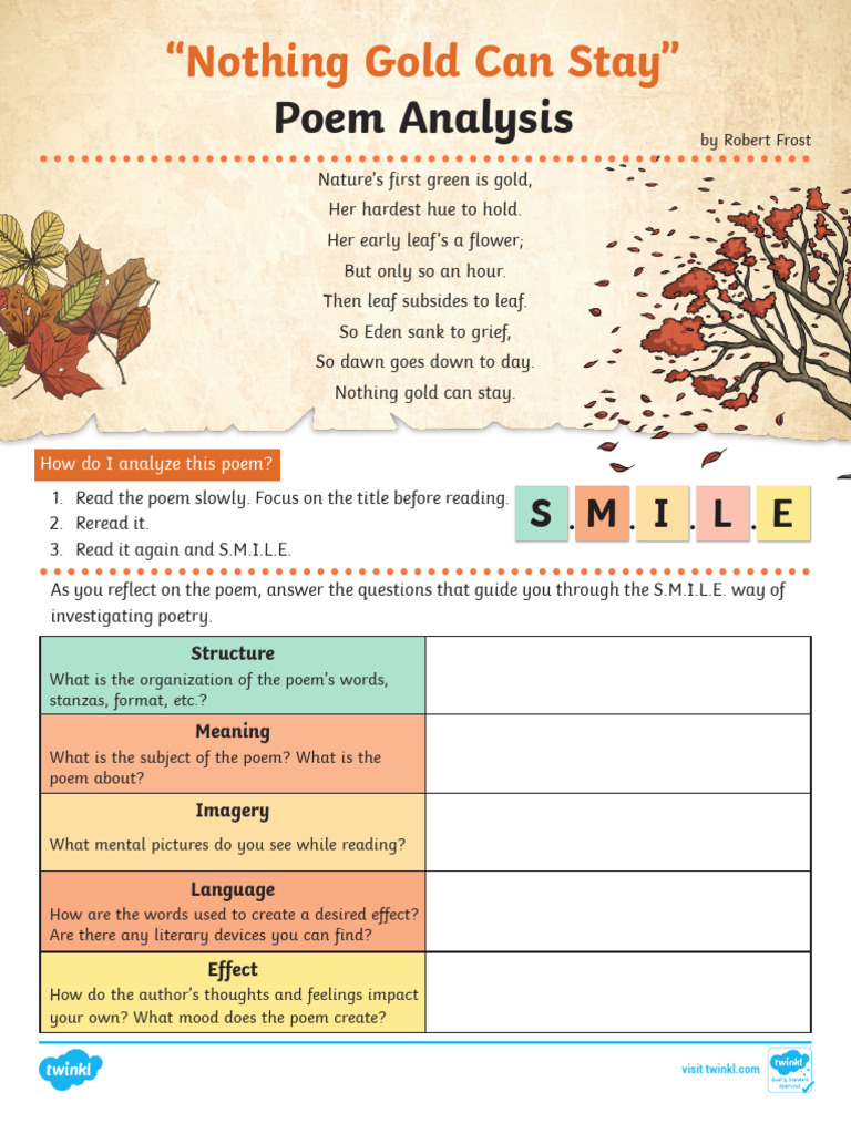 Color Seventh Grade Nothing Gold Can Stay Poem Analysis Activity | PDF