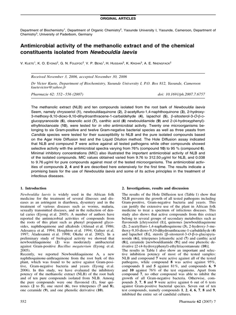 Antimicrobial Activity of The Methanolic Extract and of The Chemicalconstituents Isolated From ...