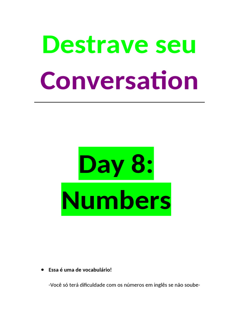 Dia 8 - Numbers | PDF
