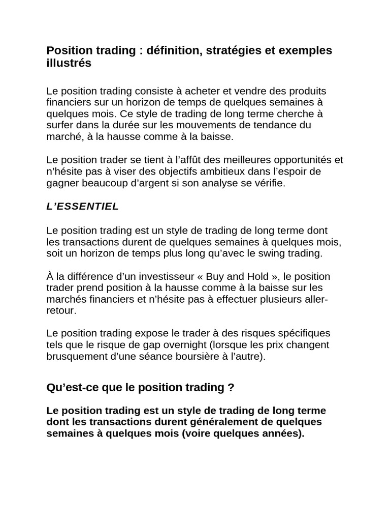 Position Trading Définition, Stratégies Et Exemples Illustrés | PDF