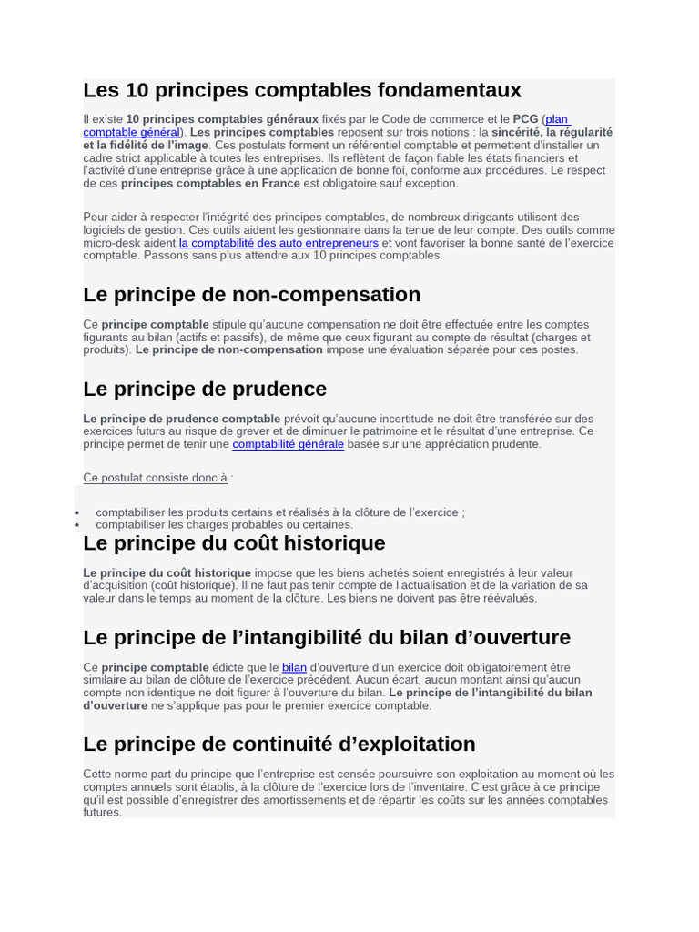 Les 10 Principes Comptables Fondamentaux | PDF