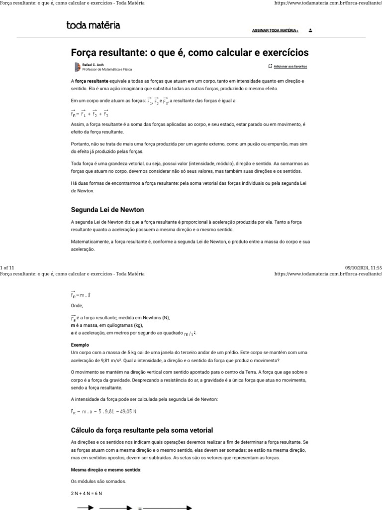 Força Resultante - o Que É, Como Calcular e Exercícios - Toda Matéria | PDF
