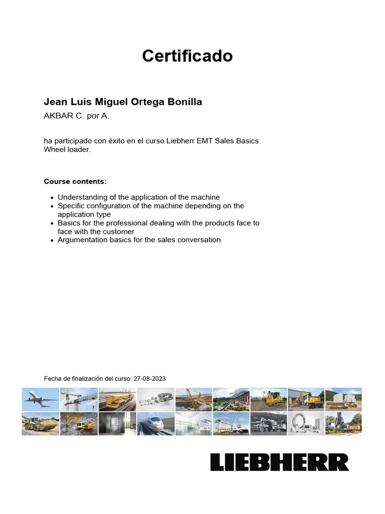 Certificado EMT Sales Basics Wheel Loader | PDF