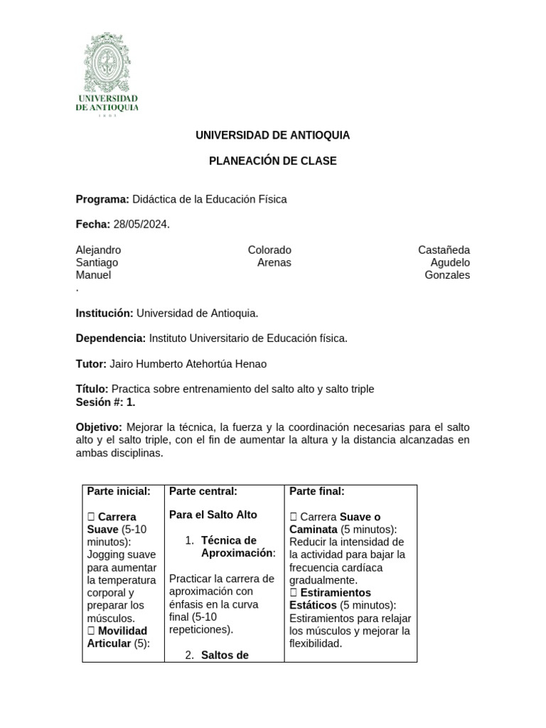 Planeación de Entrenamiento Del Salto Alto y Salto Triple | PDF