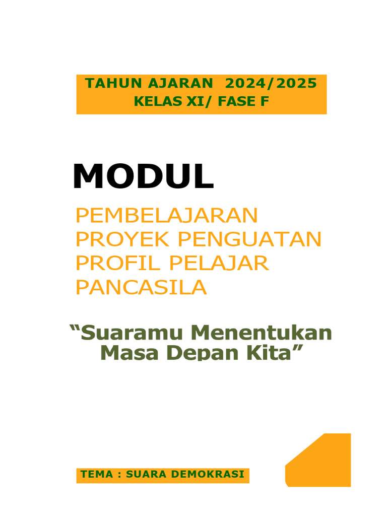 Modul Projek - Modul P5 Tema Suara Demokrasi - Fase F - E4mEBQ8ZGa | PDF