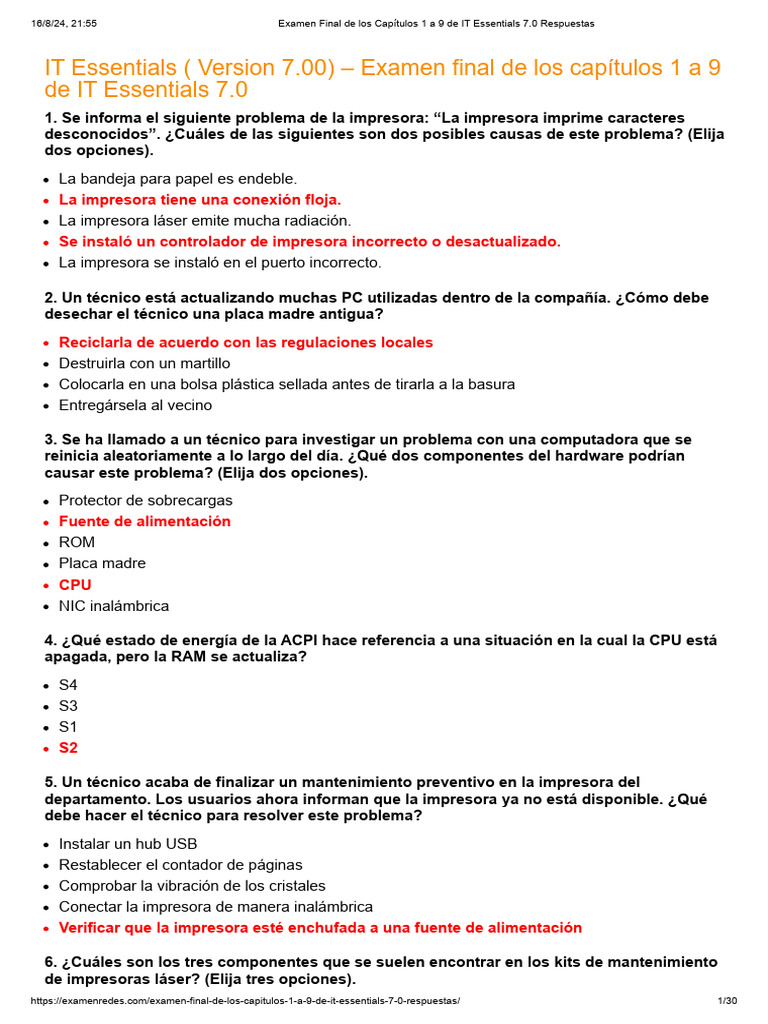 Examen Final de Los Capítulos 1 A 9 de IT Essentials 7.0 Respuestas | PDF Examen Final de Los Capítulos 1 A 9 de IT Essentials 7.0 Respuestas | PDF