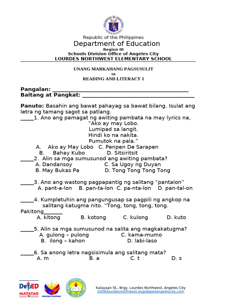 1ST Periodical Test READING AND LITERACY Edited | PDF