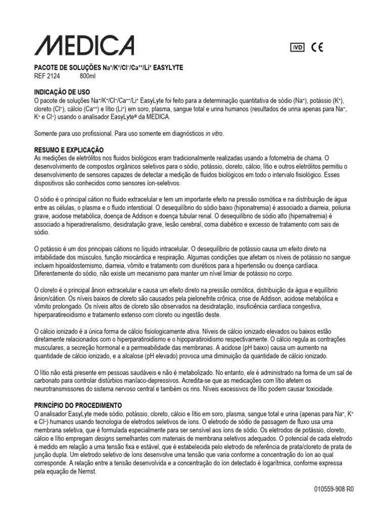 2124 Na K CL Ca Li SOLUTION PACK IFU R0 PT | PDF