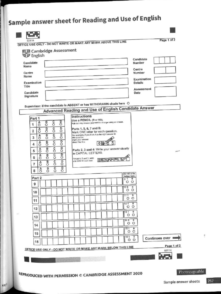 Reading and Listening-Answer Sheets | PDF