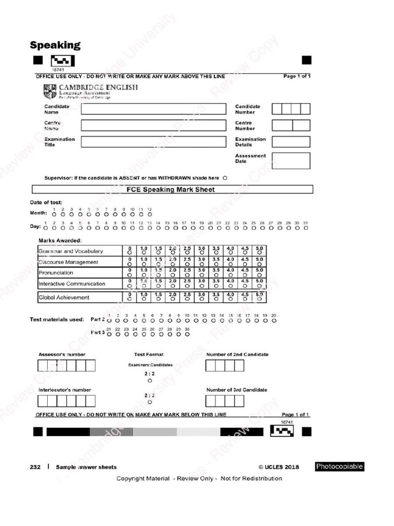 Speaking Mark Sheet | PDF