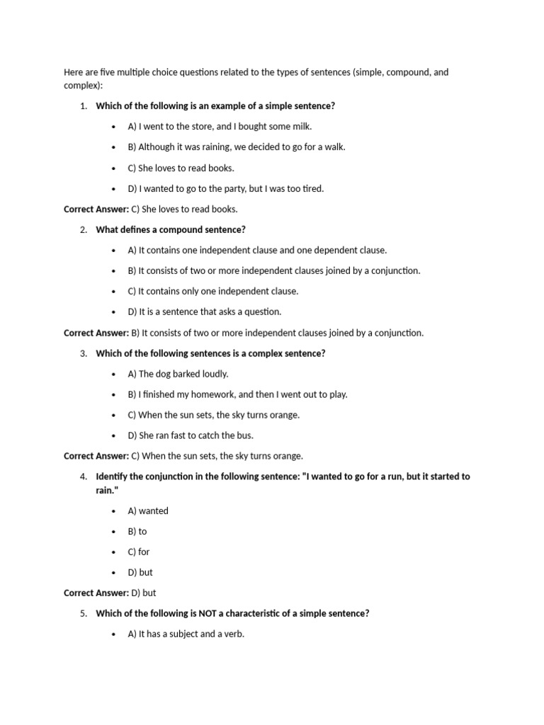 Here Are Five Multiple Choice Questions Related To The Types of ...
