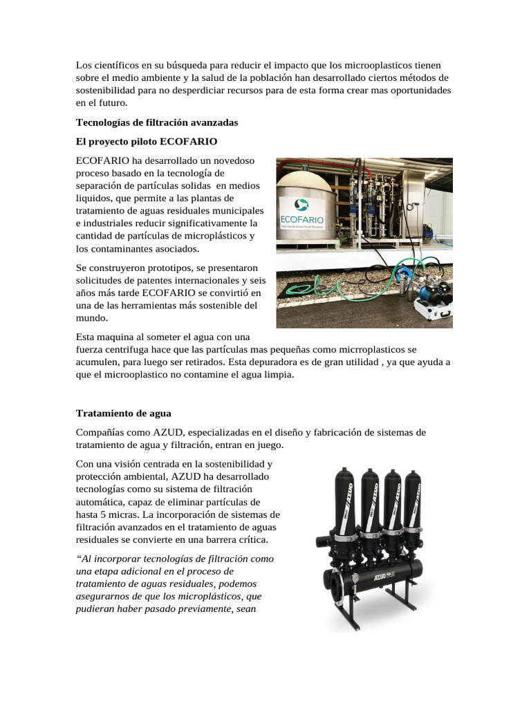 Tecnologías Avanzadas contra Microplásticos | PDF | Filtración ...