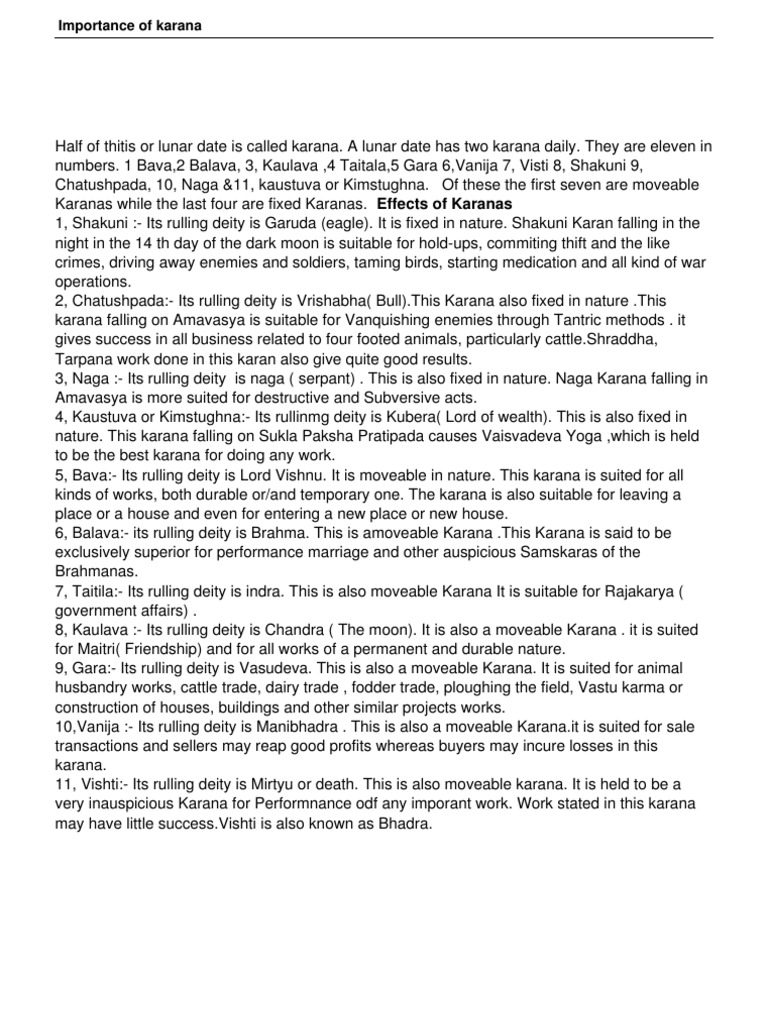 Importance of Karana | Hindu Deities | Indian Religions