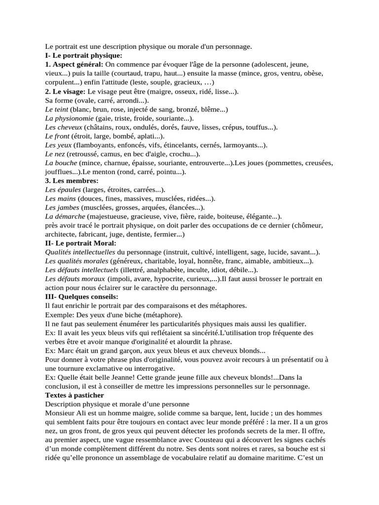 Le portrait est une description physique ou morale d | PDF
